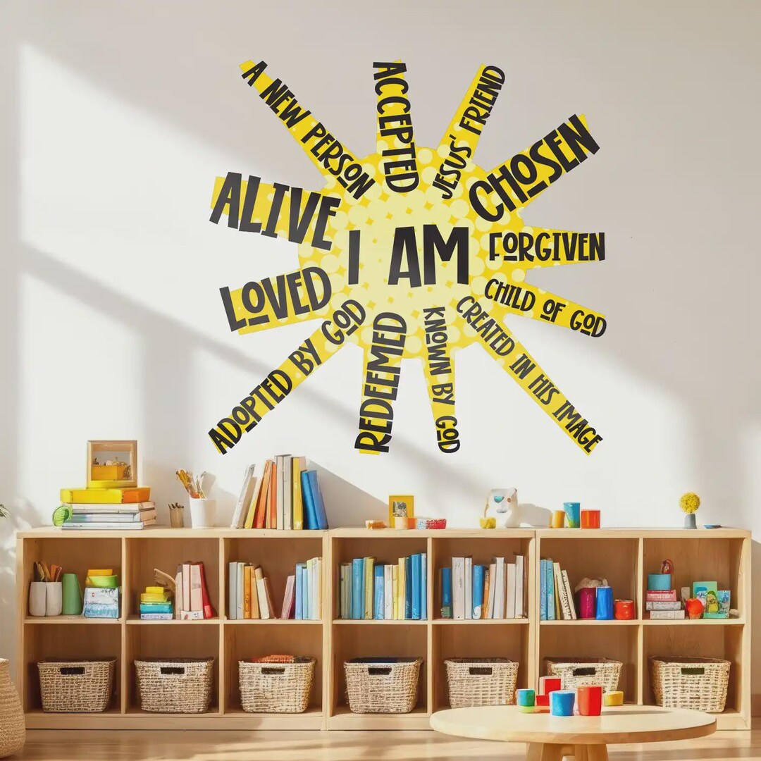 I Am Sun Shape Word Cloud Wall Decal for Sunday School Decor, Preschool ...