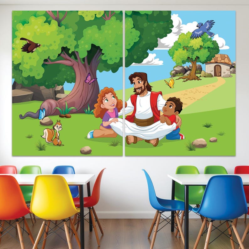 Jesus With Children Collage Banner – Christian Wall Art for Sunday ...