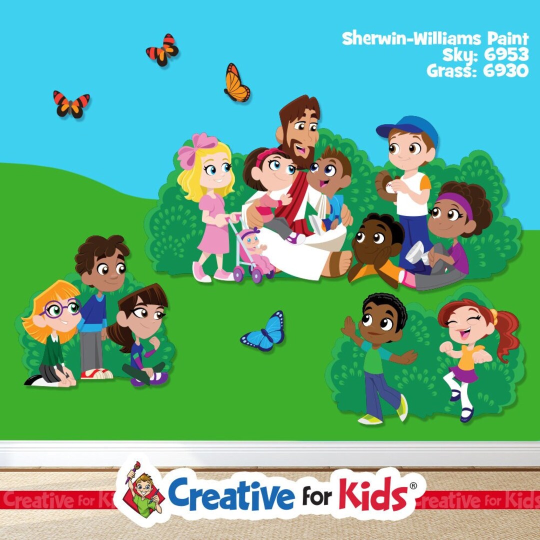 Jesus Siting With Kids STANDARD Wall Decal Set, Sunday School Standard ...