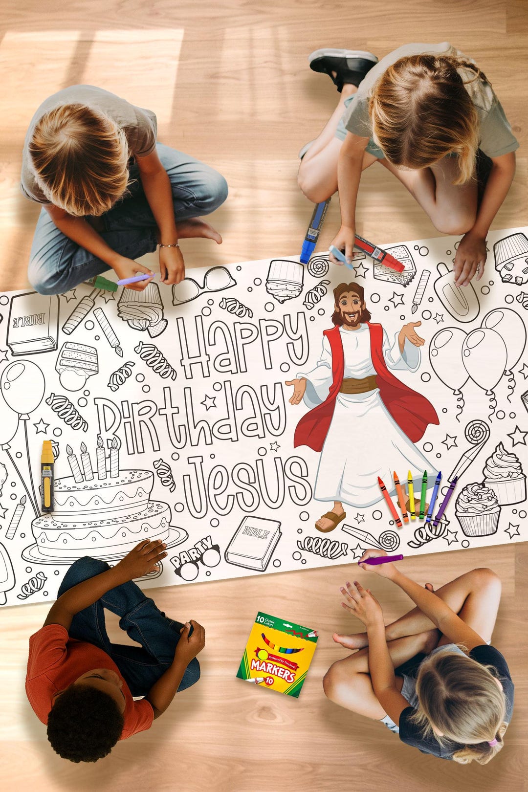 Happy Birthday Jesus Coloring Tablecloth – Kids Christmas Craft for ...