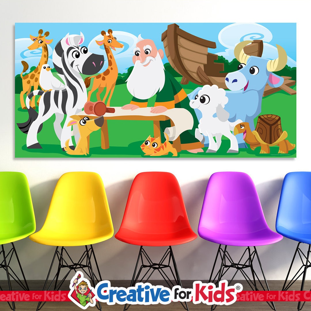 Banner de Noé construyendo el arca, decoración de la escuela dominical, banner de la escuela ...