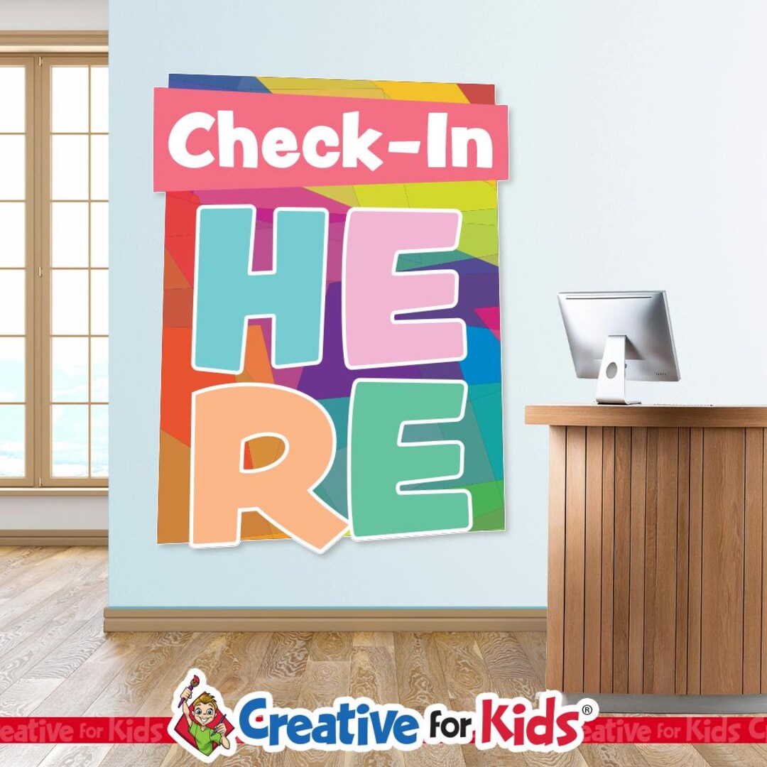 Check-in Here Vertical Wall Decal: Church Nursery Welcome Sign - Etsy