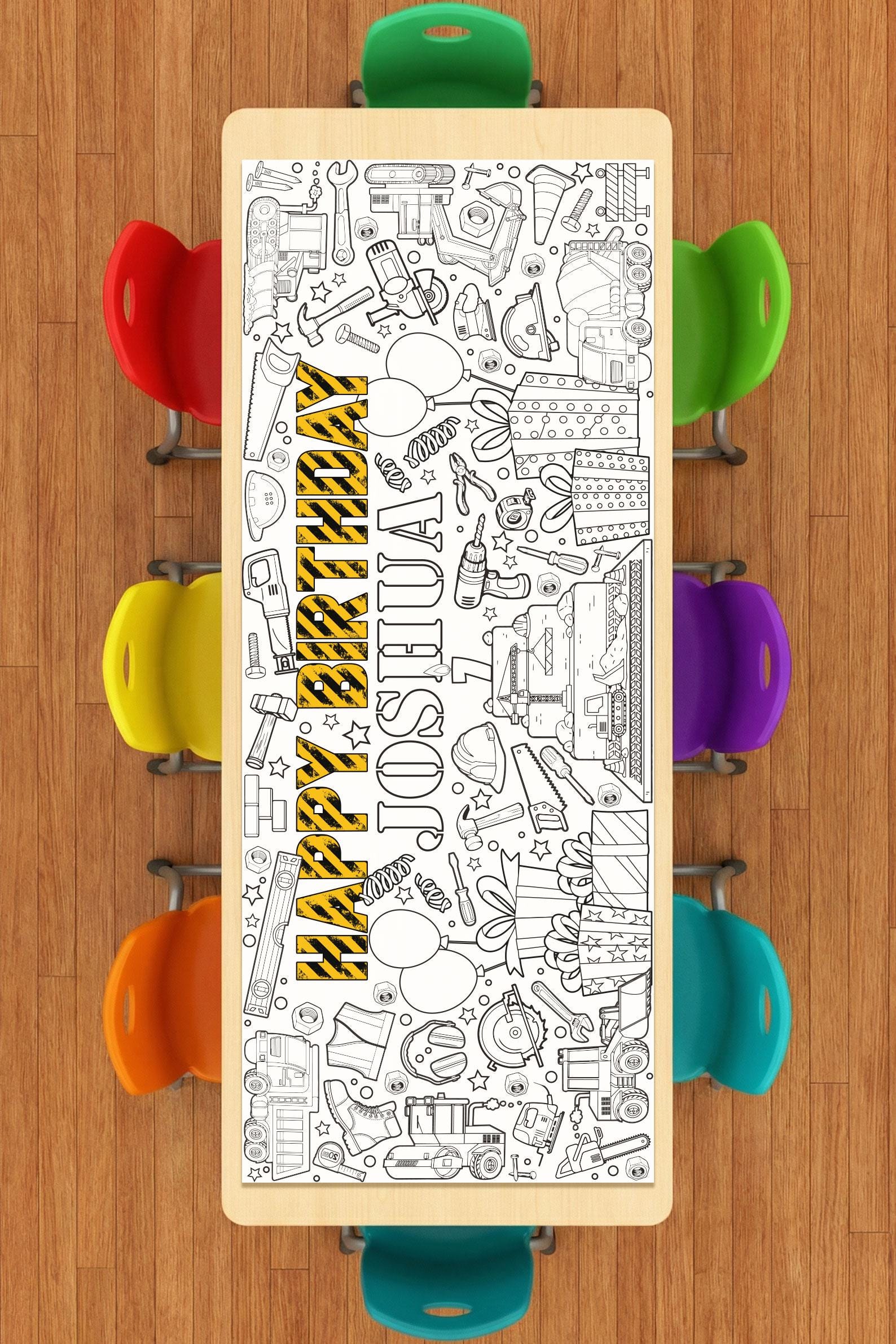 Construction Birthday Coloring Table Runner: Personalized Kids ...