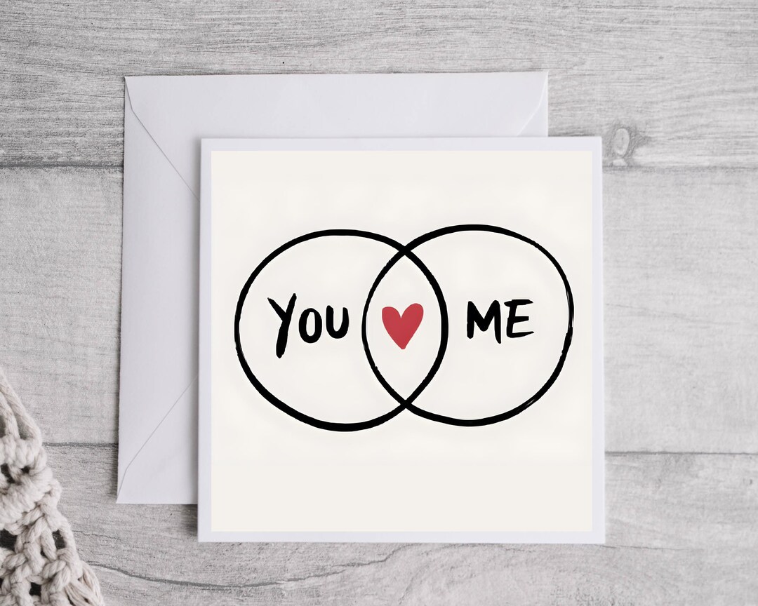 You + Me Venn Diagram Card, Romantic Love Card, Minimalist Card ...