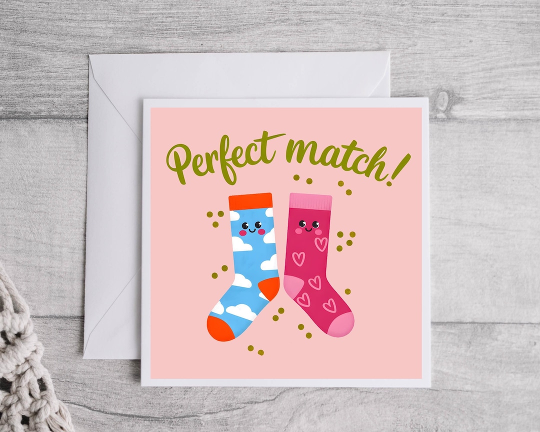 Perfect Match Card, Cute Romantic Card, Fun Sock-themed Greeting Card ...