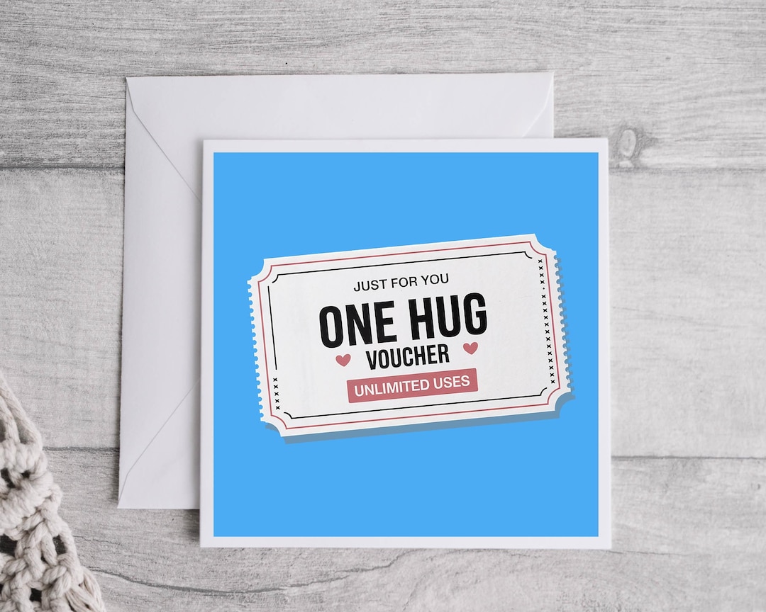 One Hug Voucher Card, Cute Love Card, Funny Gift Card, Comfort ...