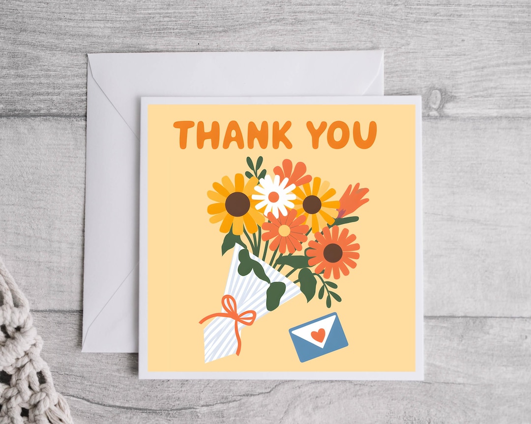 Thank You Flower Bouquet Card, Appreciation Card, Gratitude Card ...