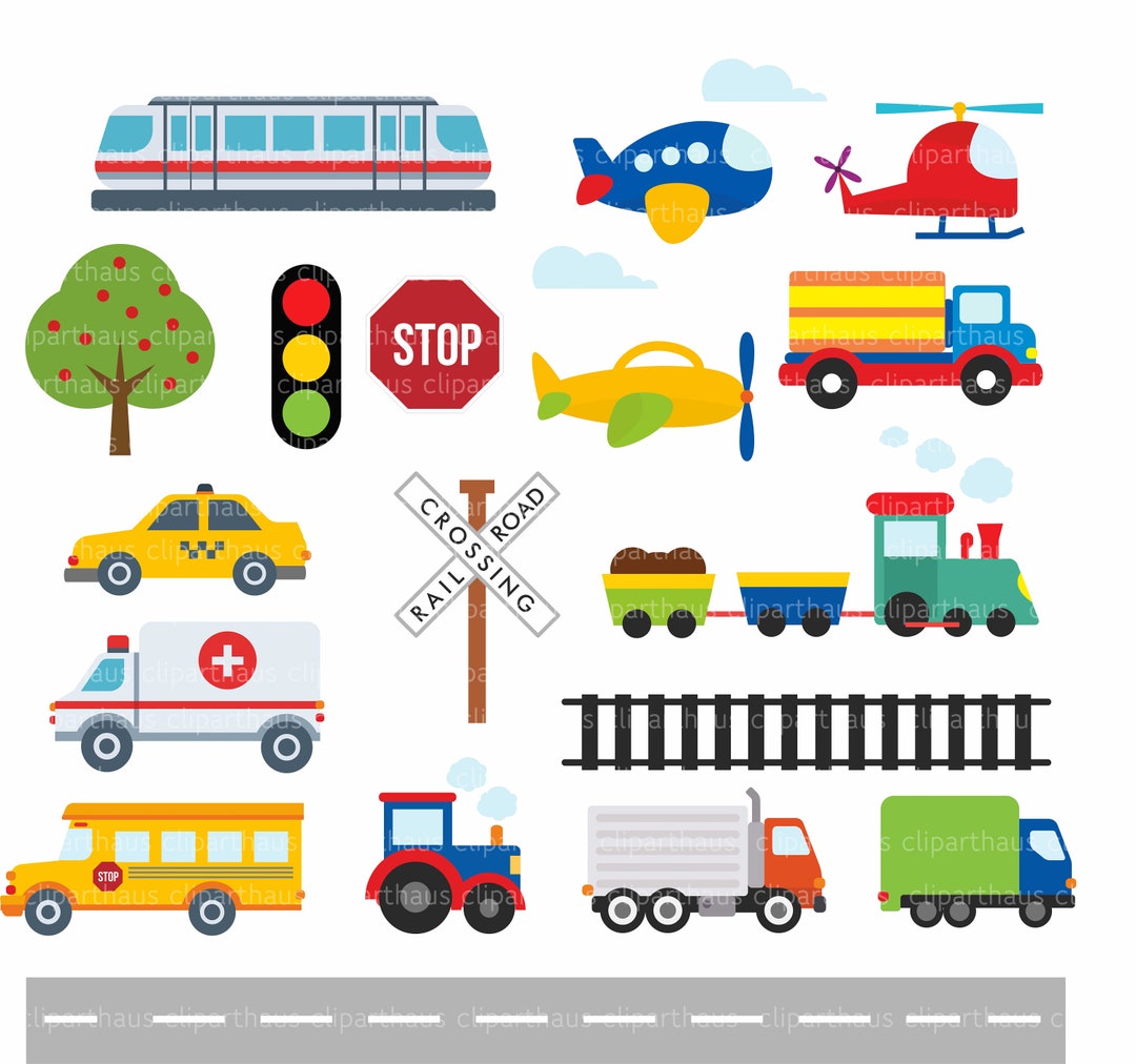 Trains, Planes and Trucks Clipart, Transportation, Primary Colors ...