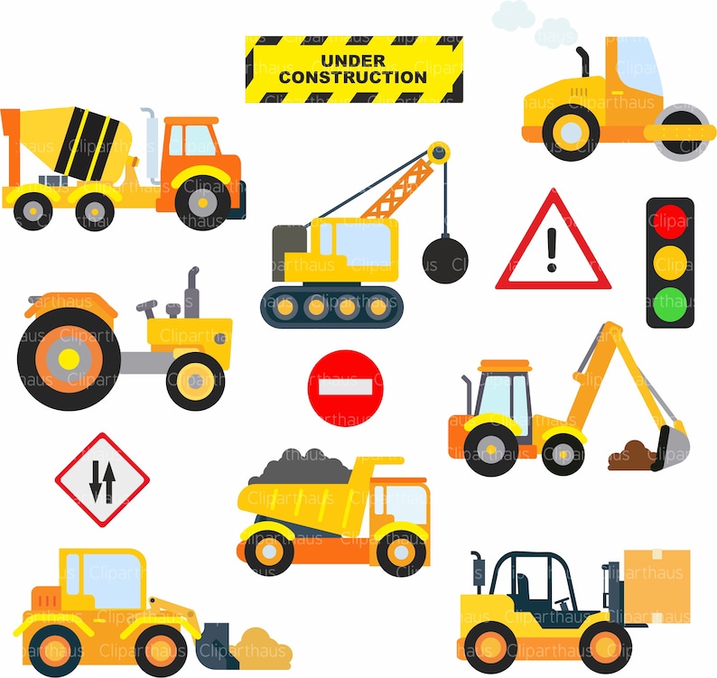Construction Clipart, Clipart Construction, Trucks, Forklift Svg, Skid ...