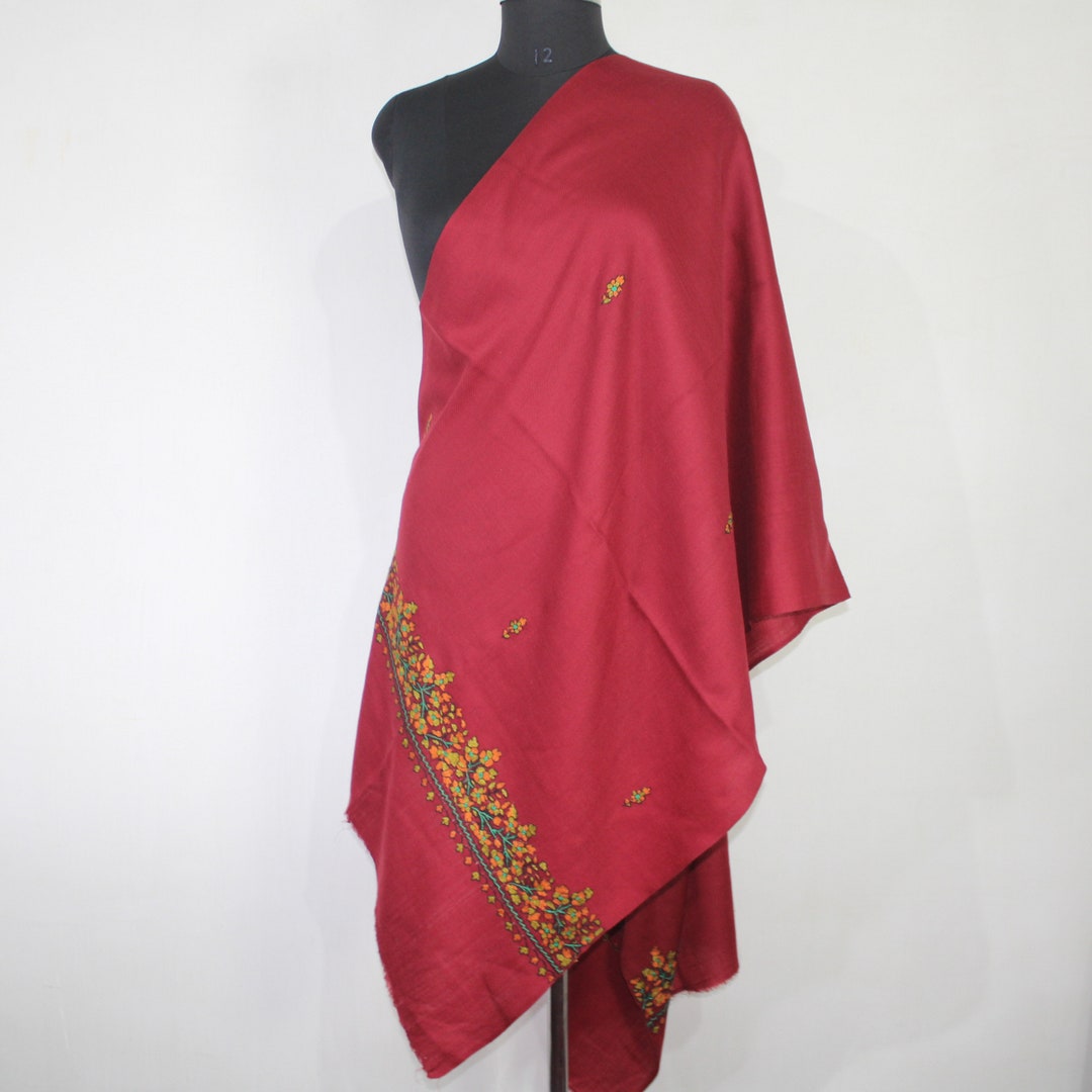Kashmiri Paper Mache Embroidery Scarf, Woolen Scarf, Kashmiri Handmade ...
