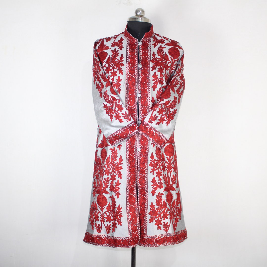 Handmade Aari Embroidered Silk Kashmiri Jacket: Long Floral Coat - Etsy