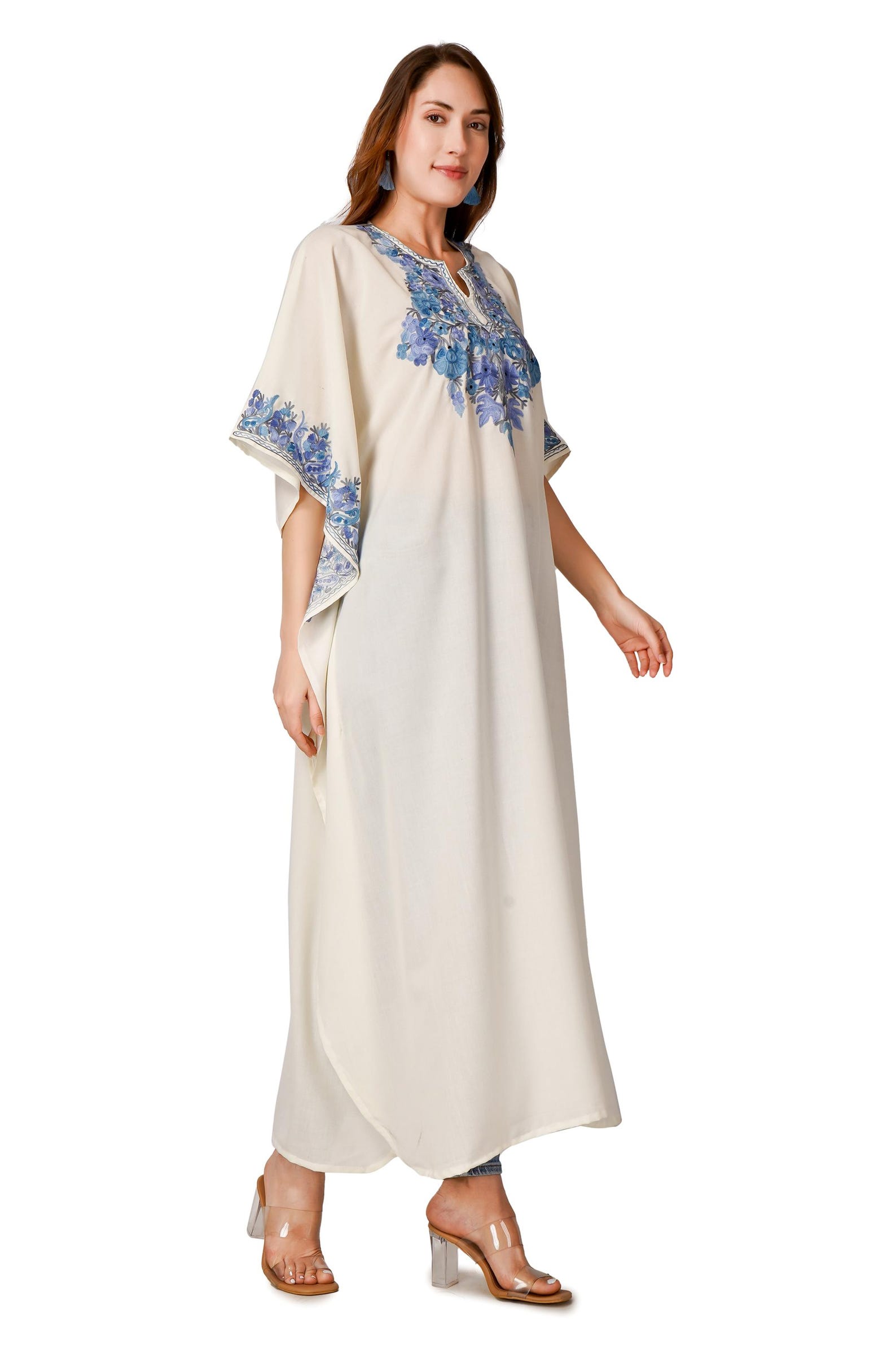 Embroidered Cotton Kaftan: Women's Boho Floral Tunic Dress - Etsy