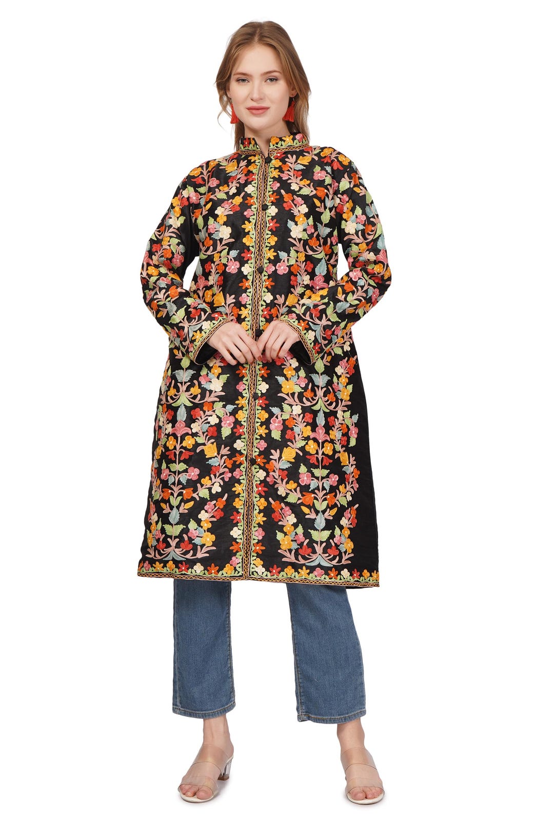 Handmade Kashmiri Silk Coat: Embroidered Bohemian Jacket - Etsy