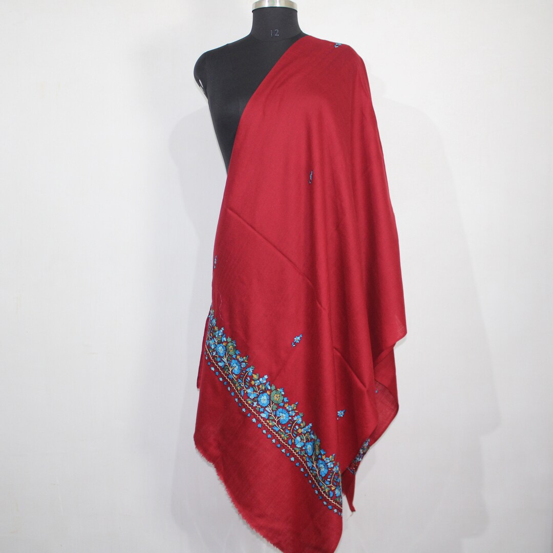Kashmiri Paper Mache Embroidery Scarf, Woolen Scarf, Kashmiri Handmade ...