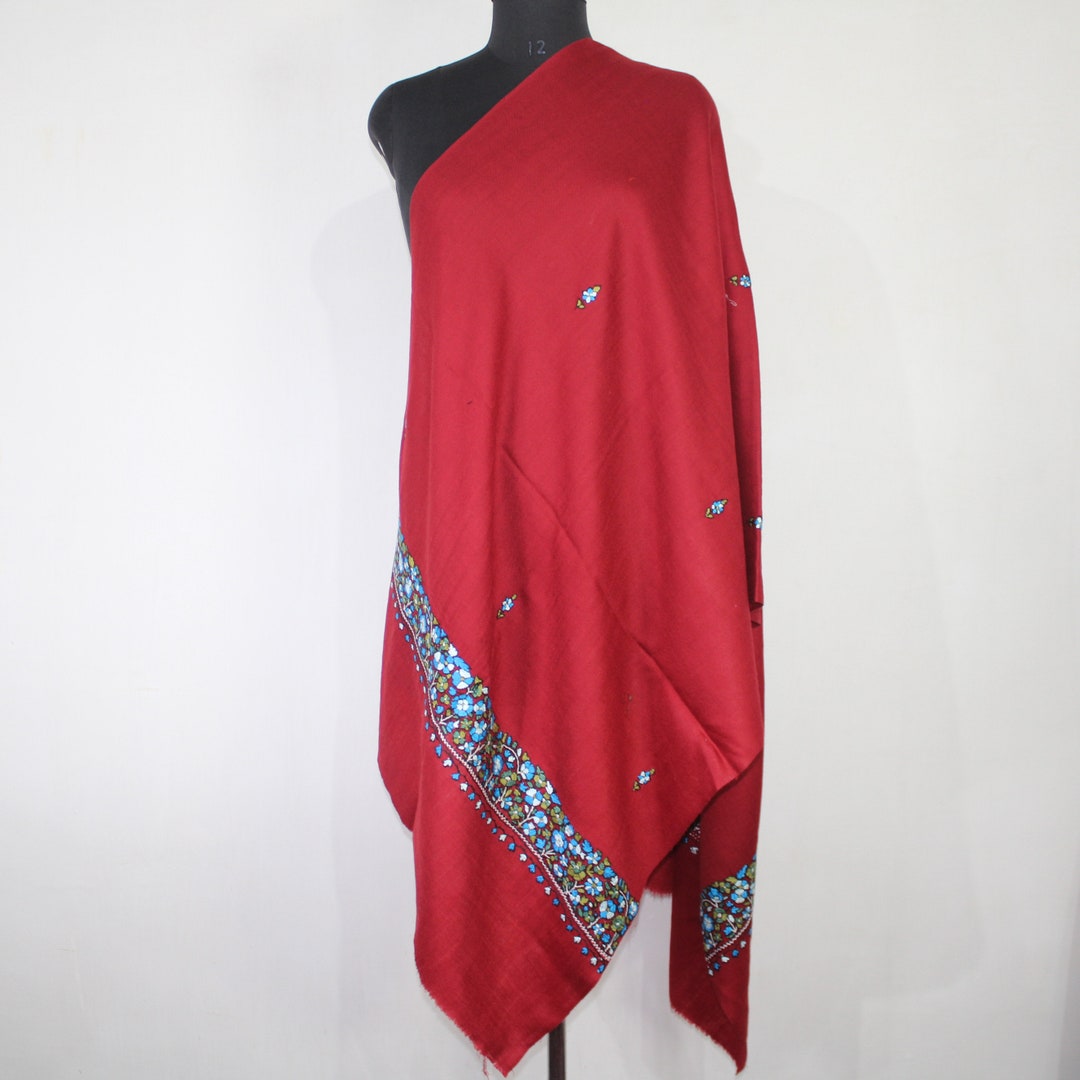 Kashmiri Paper Mache Embroidery Scarf, Woolen Scarf, Kashmiri Handmade ...
