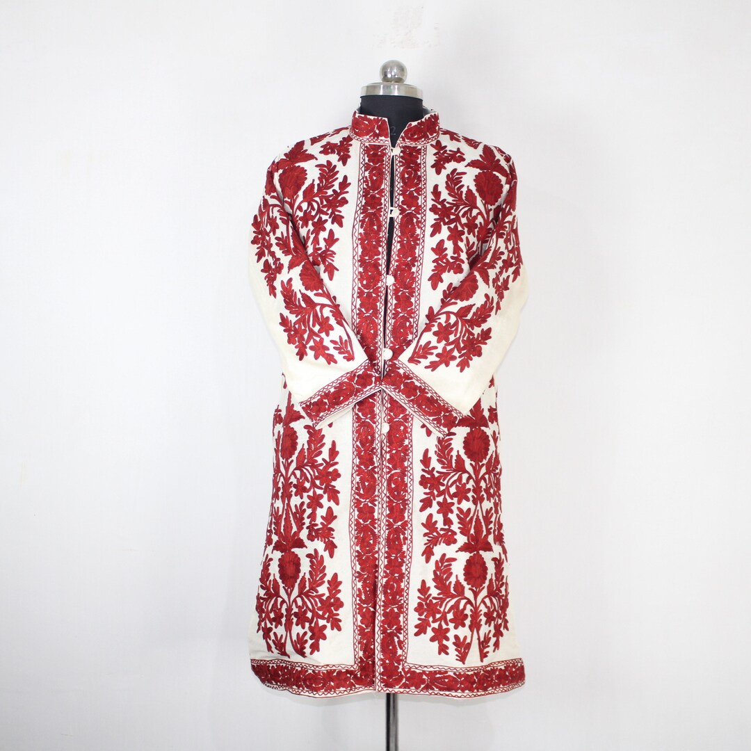 Kashmiri Jacket, Embroidered Silk Jacket, Long Length Coat, Bohemian ...