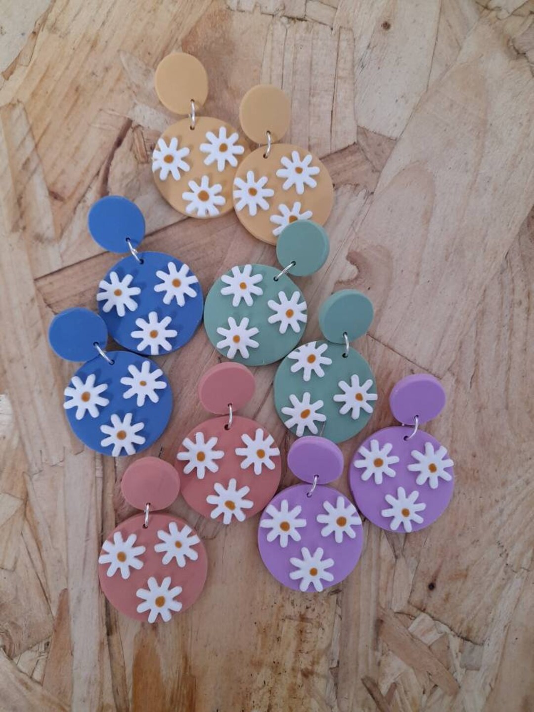 Handmade Polymer Clay Daisy Dangle Earrings: Pastel Colors - Etsy