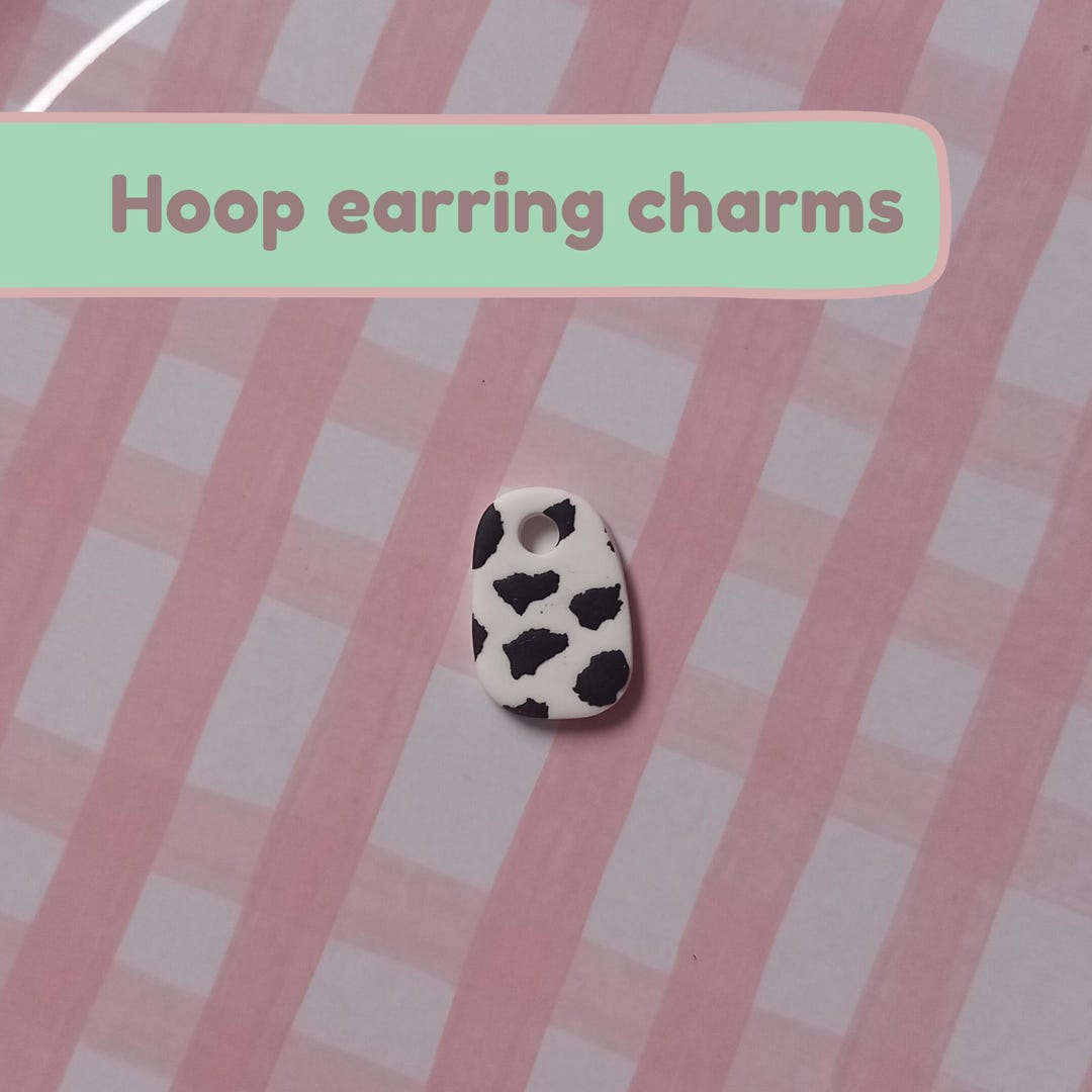 Cow Print Polymer Clay Hoop Earring Charms: Pebble Design - Etsy