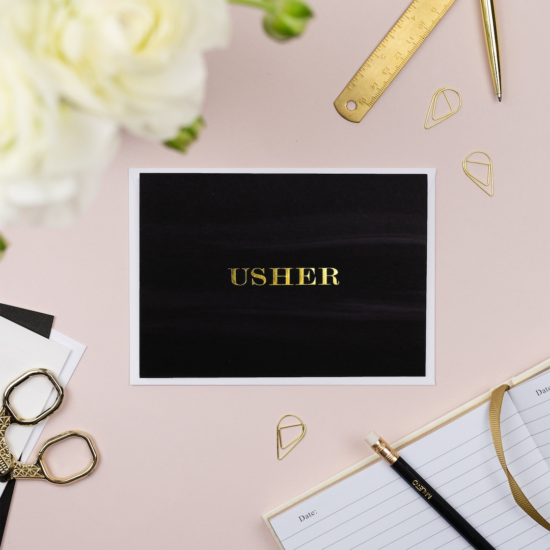 Usher Gold Foil Imprinted Greeting Card Groomsmen Proposal Card Usher ...