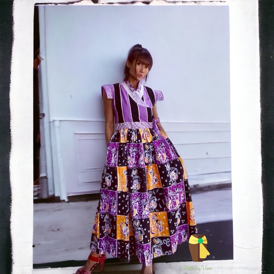 Parisian Batik Dress - Batik Premium Wayang Dress, Purple Lover, Batik ...