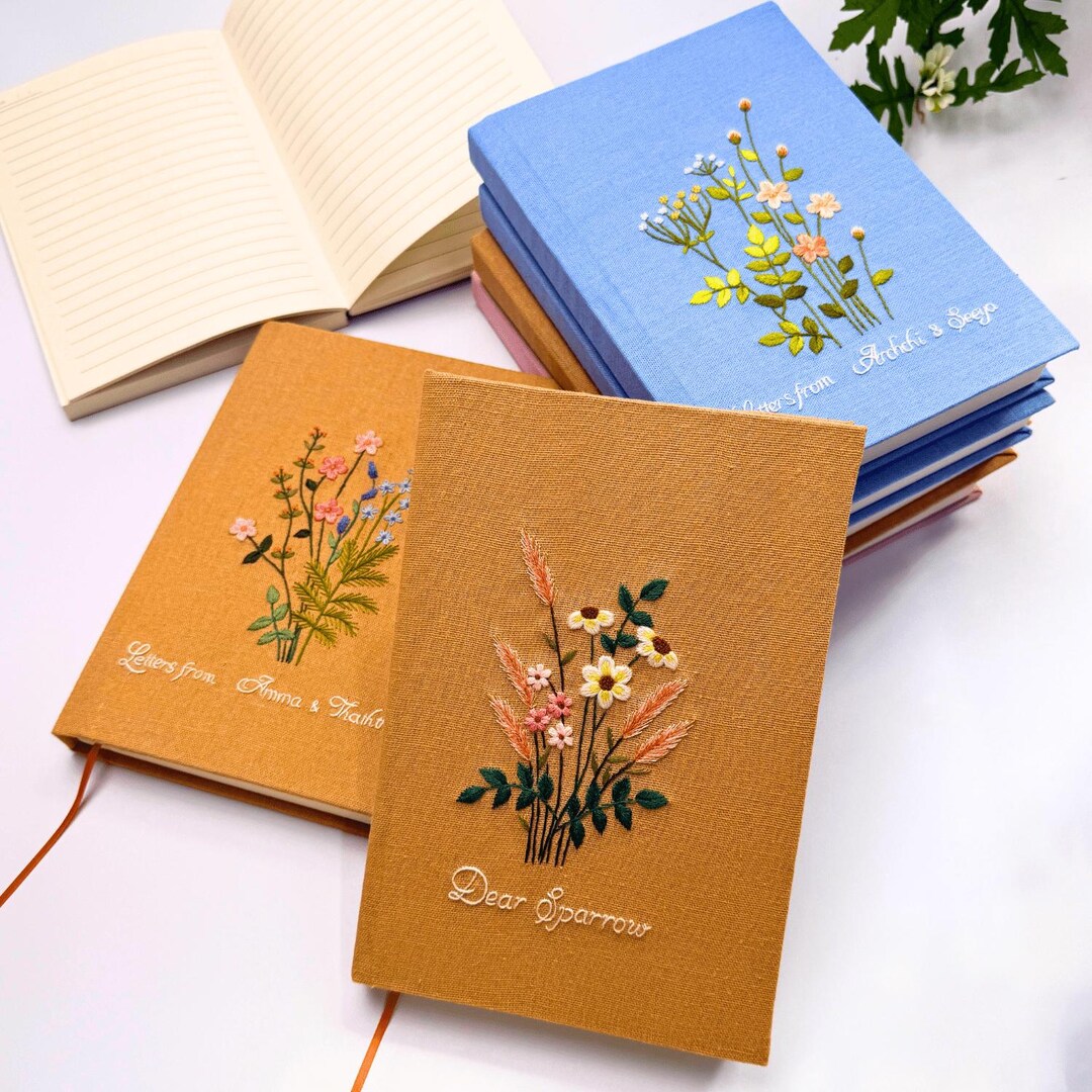 Handmade Embroidered Journal A5: Personalized Floral Linen Notebook - Etsy