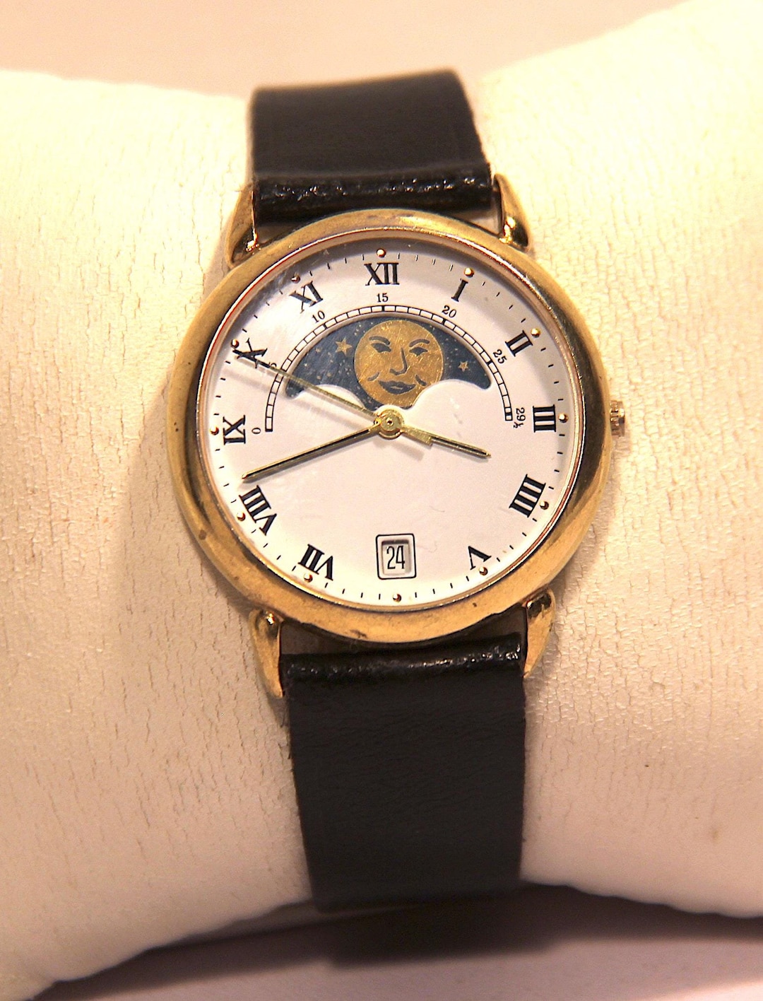 Rare Mens Moonphase Quartz Watch Calendar Window Plain Unbranded White ...