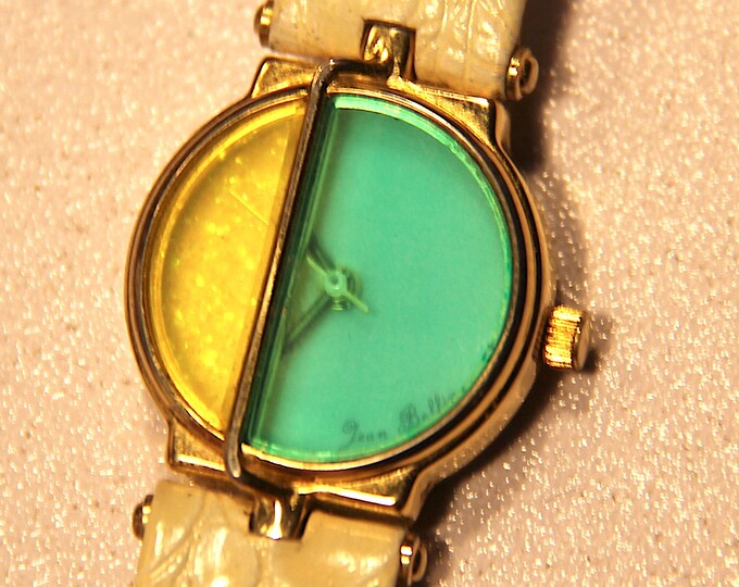 Vintage Artistic Yellow Green Gold Plated Quartz Watch Funky Unique Fun ...