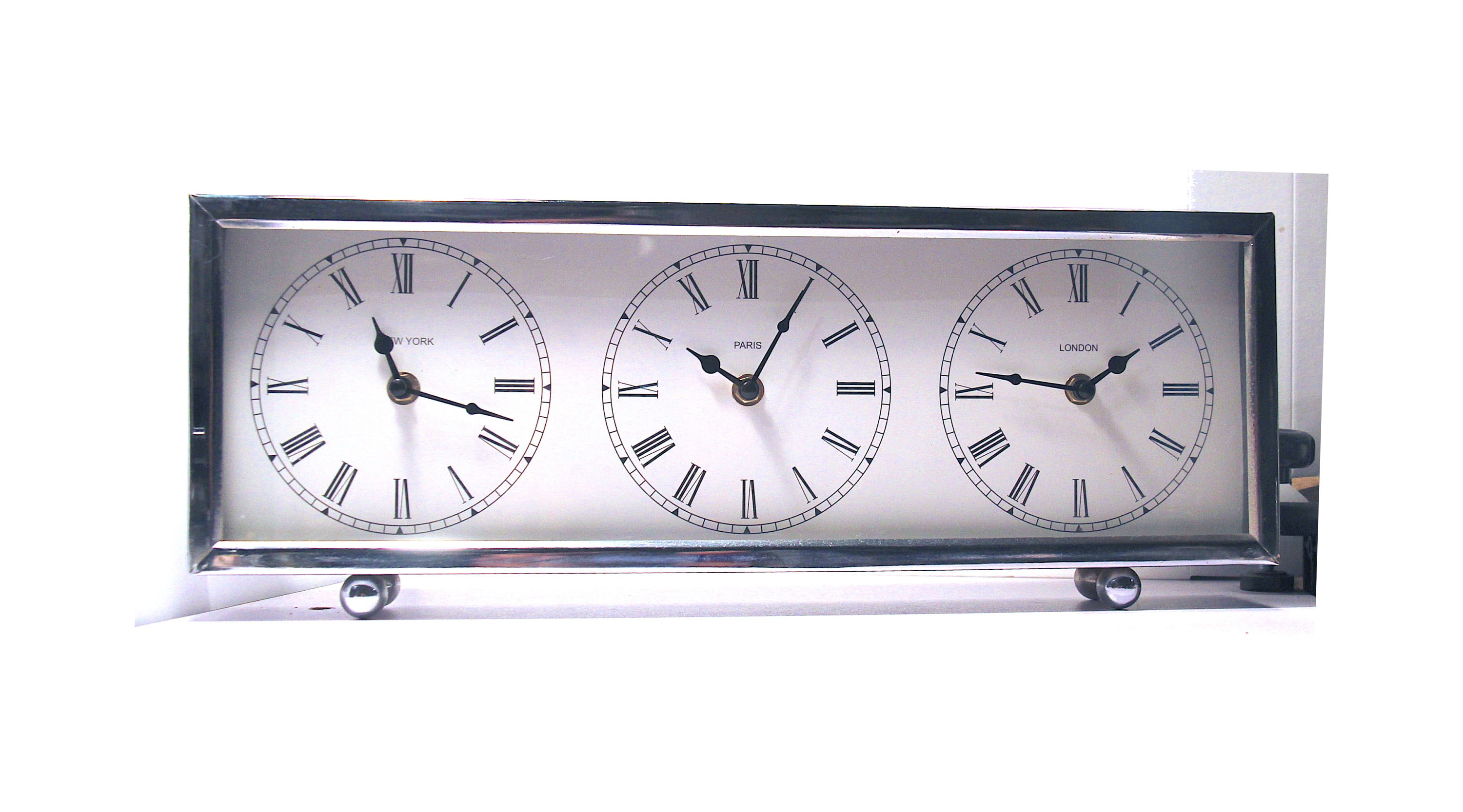 Rare World Timezone Triple Quartz Table Desk Clock New York Paris ...