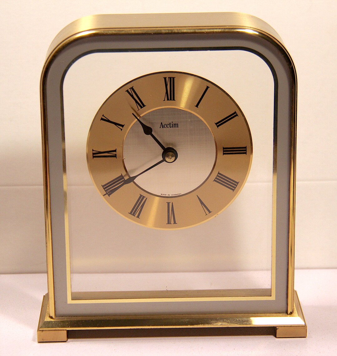 Vintage Acctim Arched Quartz Desk Table Clock Brass Gold Tone Floating ...