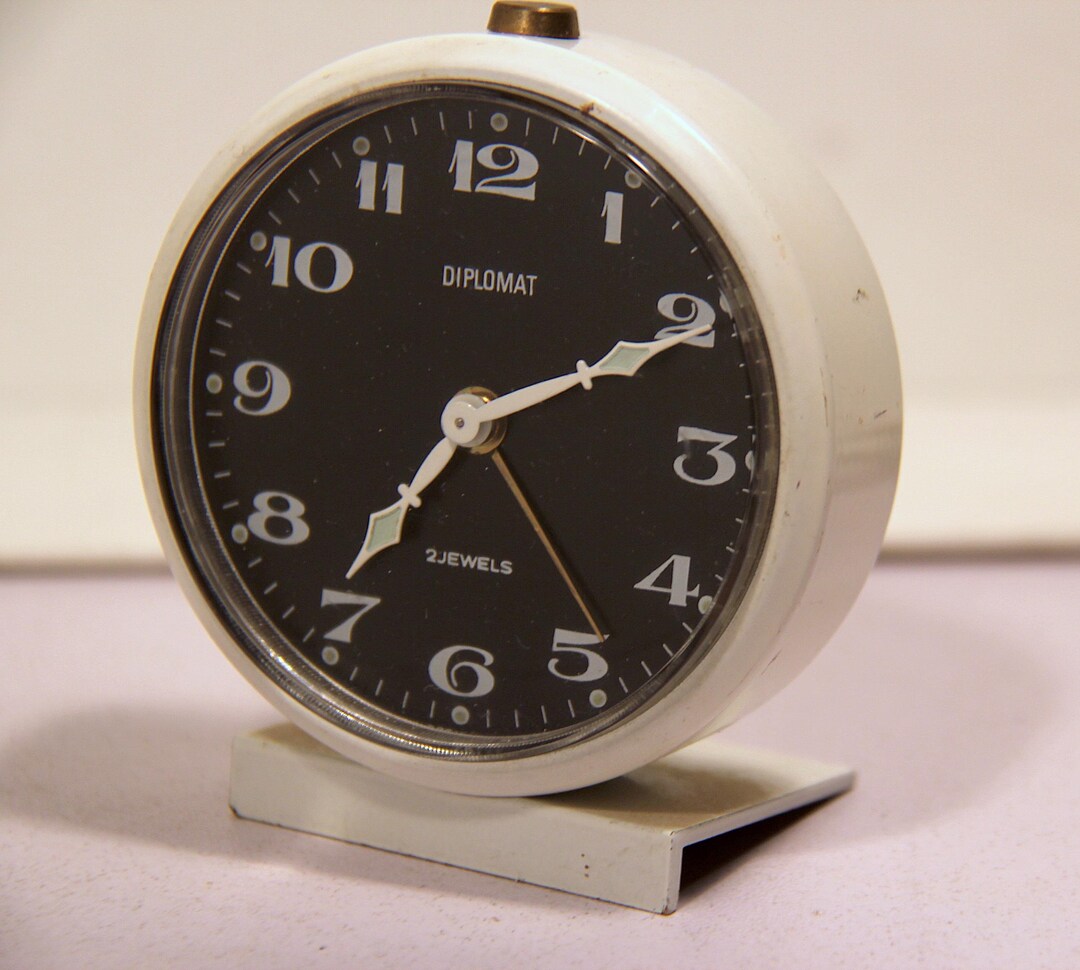 Diplomat Bedside Table Mechanical Wind up Alarm Clock Travel Rare Art ...