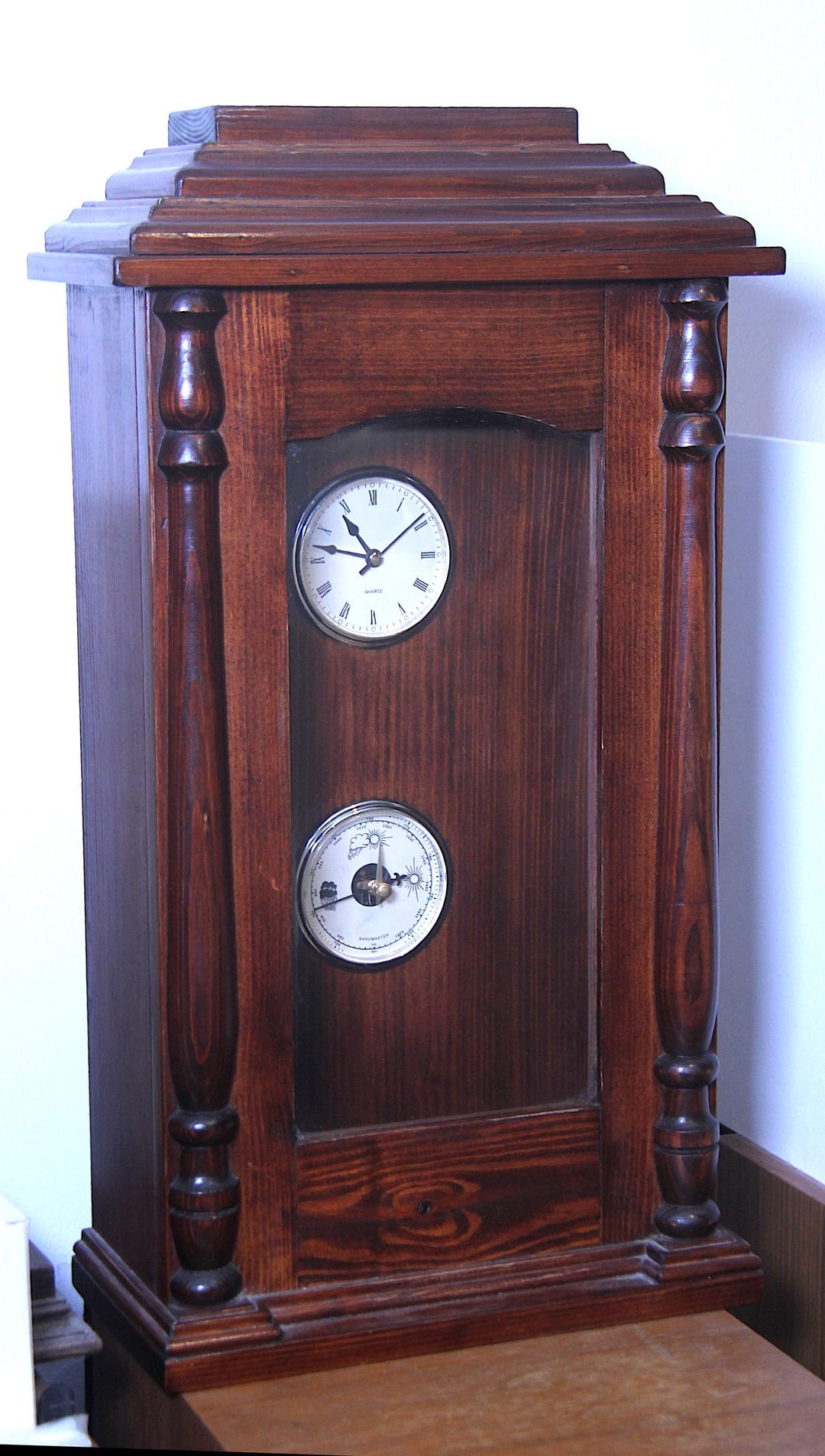 Rare Large Mantel Wooden Case Weather Station Clock Barometer Victorian ...