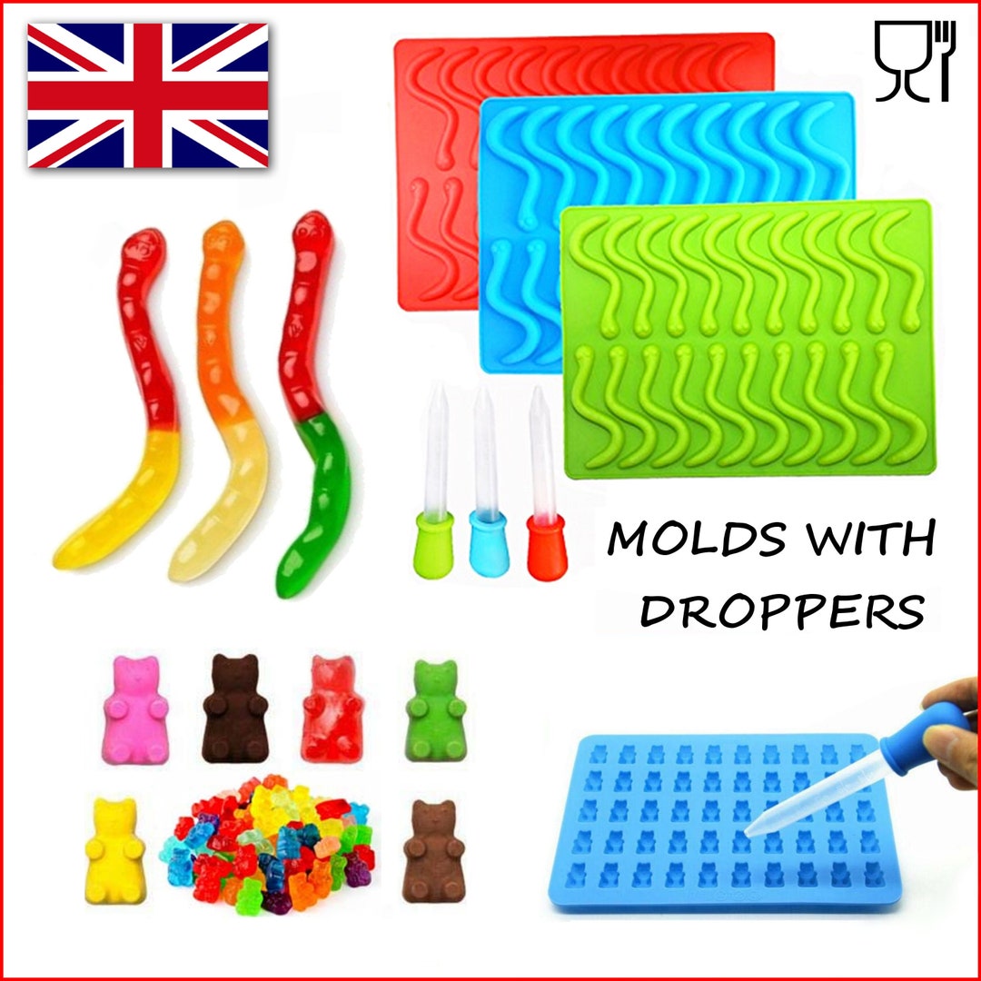 Snakes Worms and Gummy Bears Silicone Mold Chocolate Molds Jelly Mould ...
