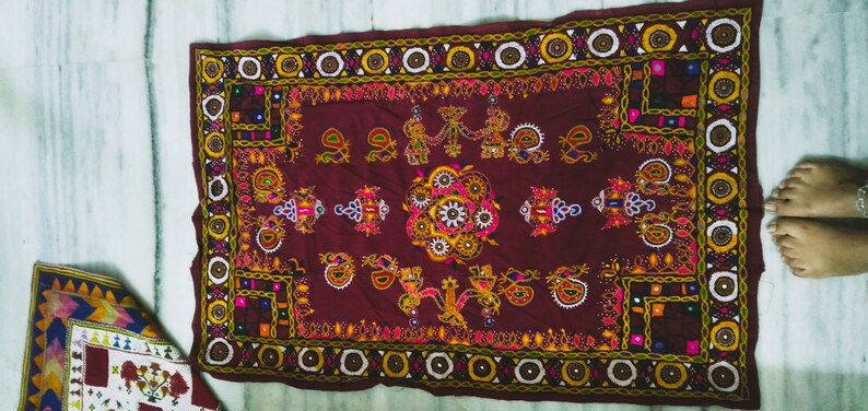 Antique Ethnic Indian Mirror Work Hand-embroidered Coffee - Etsy