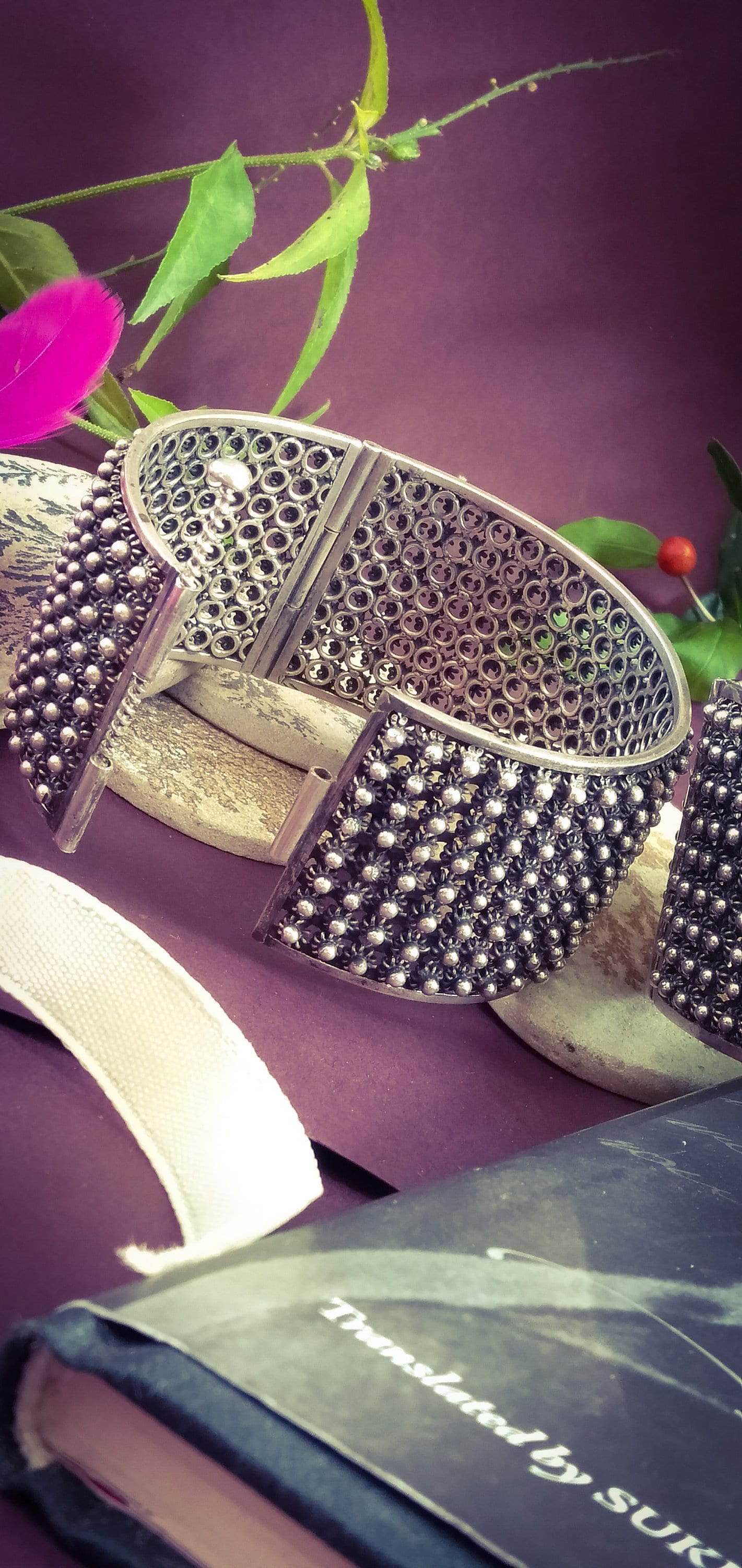 Mesh Tribal BEADED Silver BRACELET/ 925 Sterling Silver/ Cuff Bracelet ...