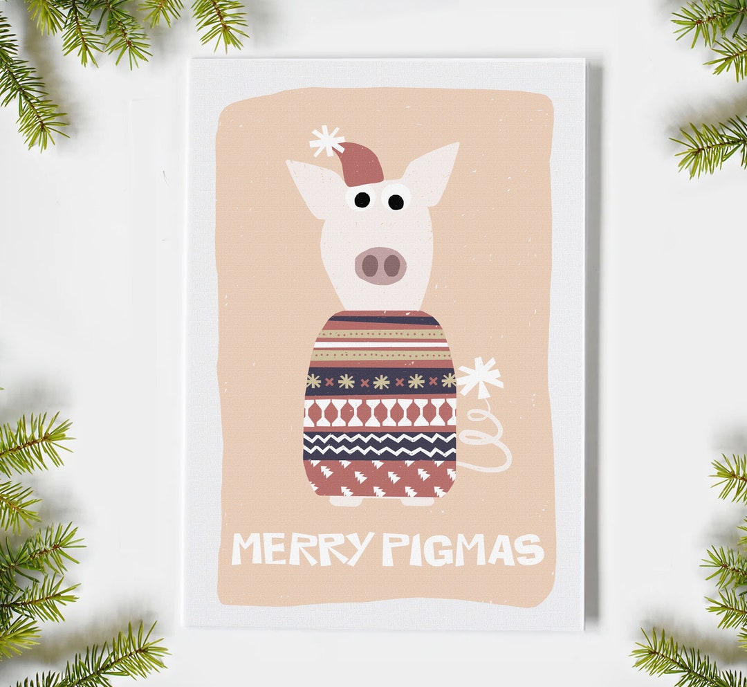 Pig Christmas Card, Christmas Card Pig, Pig, Pig Cards, Animal ...