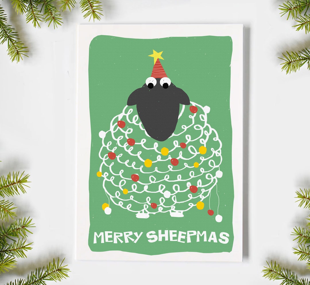 Christmas Card, Sheep Christmas Card, Animal Christmas Card, Merry ...