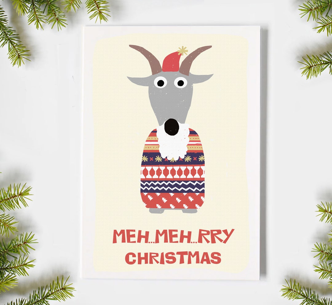 Christmas Card, Goat Christmas Card, Animal Christmas Card, Merry ...