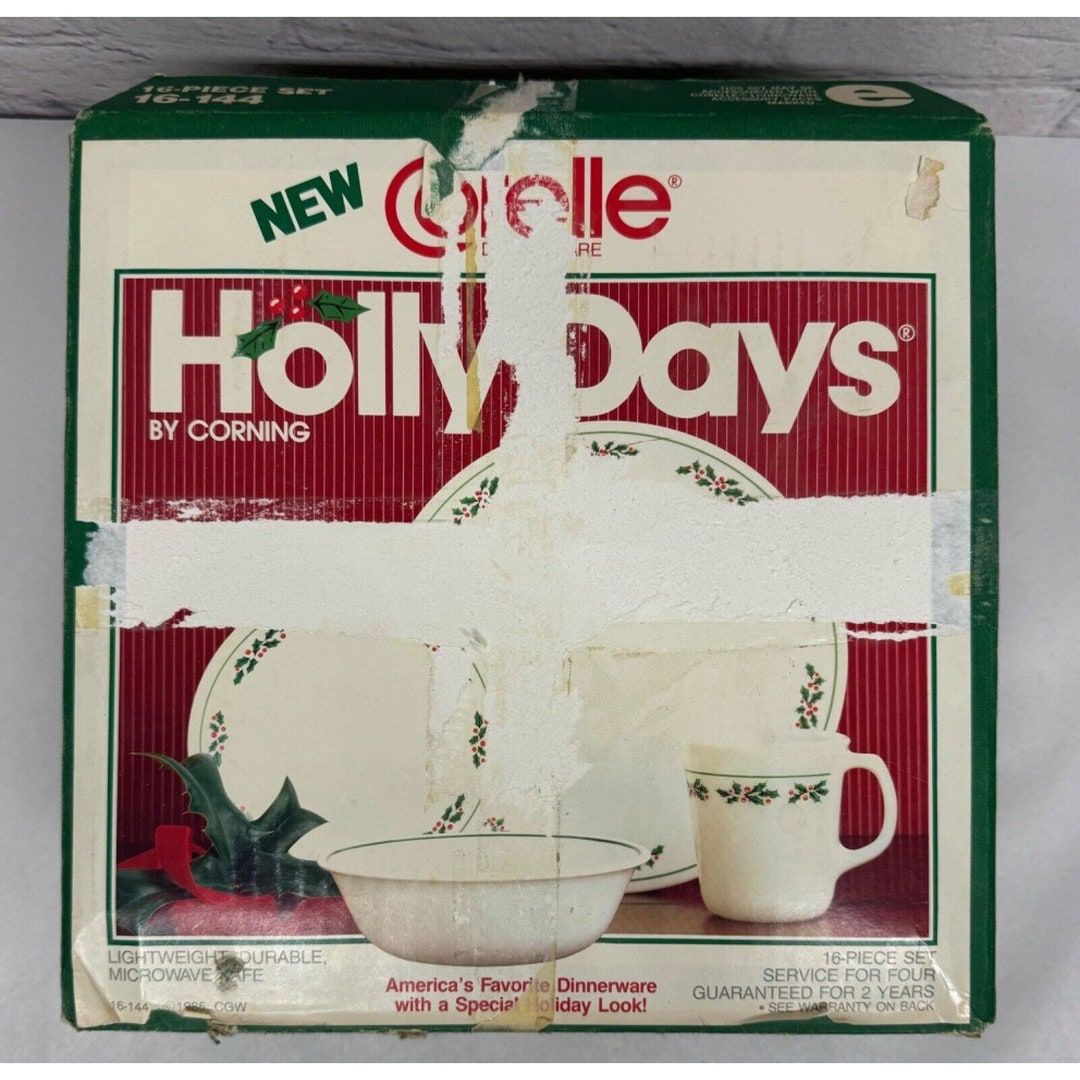 Vintage Corelle Dinnerware Holly Days Holiday Christmas 16 Piece Set in ...