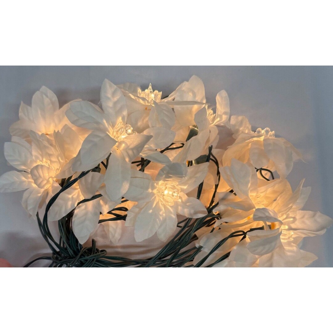 Vintage White Silk Poinsettia Christmas Light String Strand - Etsy