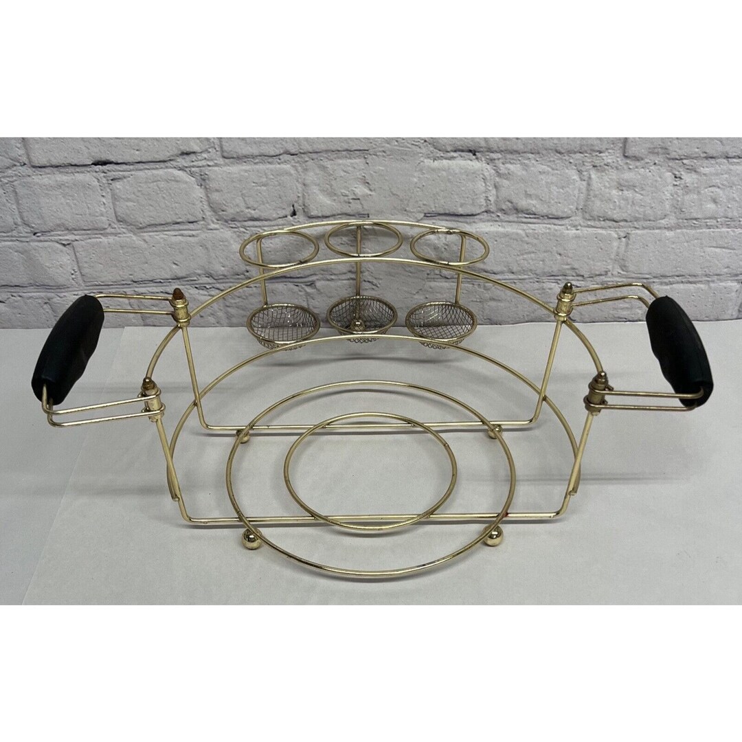 Vtg Buffet Caddy Gold Tone Organizer Holder Plates Utensils Casserole ...