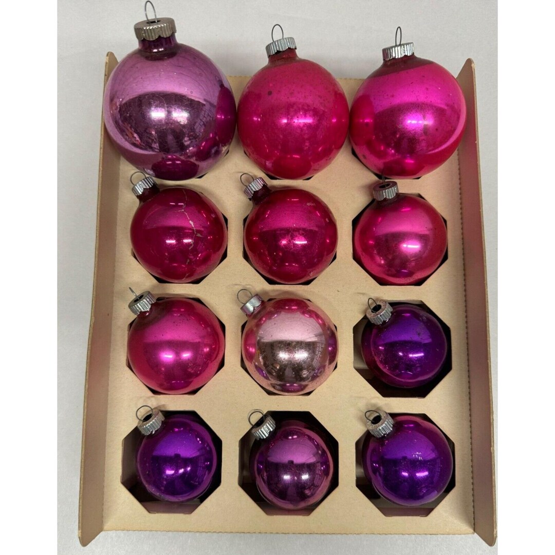 Vtg Shiny Brite Christmas Ornaments Glass Bulbs Pink Purple Mixed Lot ...