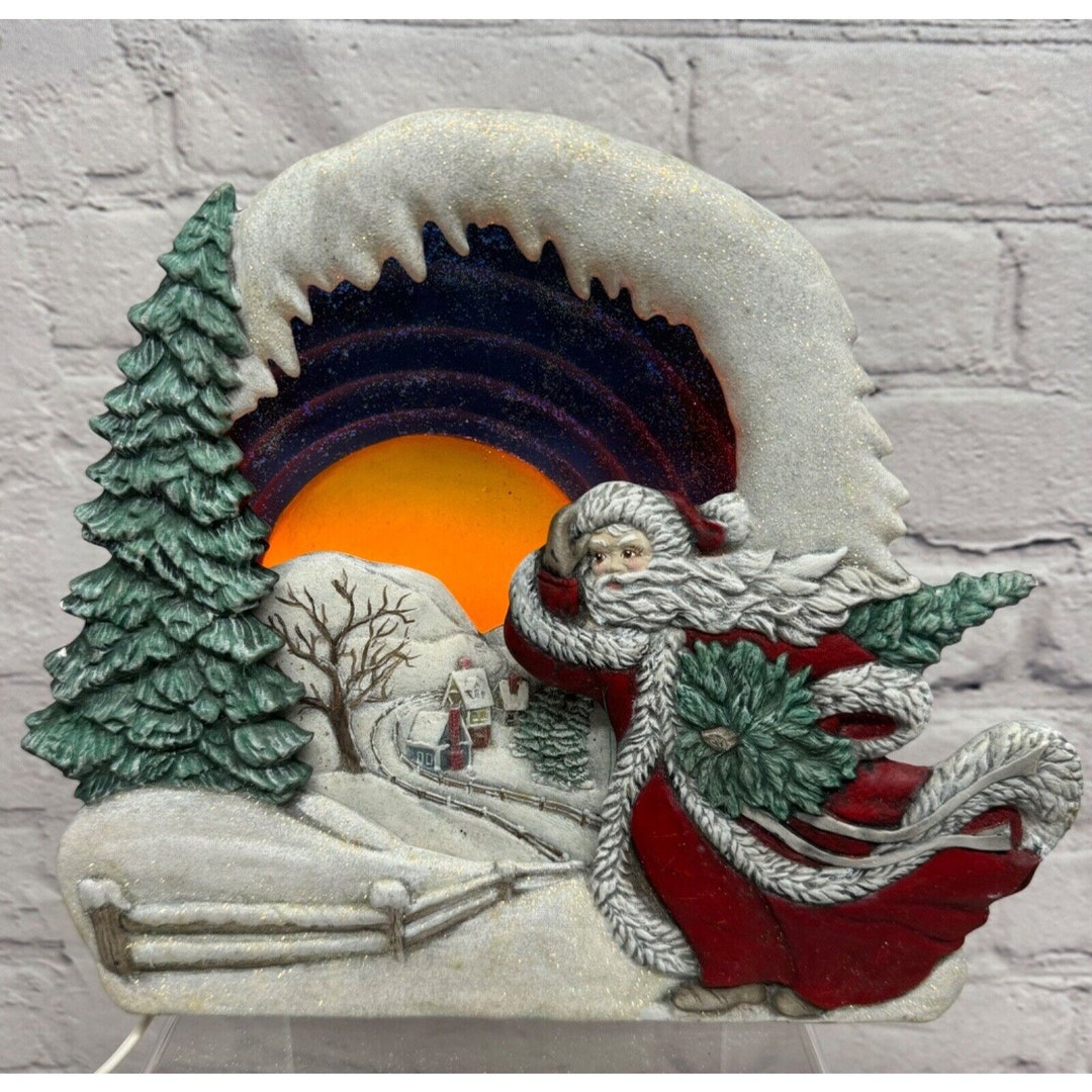 Vtg Christmas Ceramic Santa Snow Scene 3D Lighted Tampa Bay Mold Gift ...