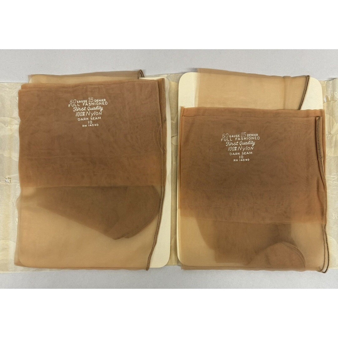 Vtg Nylon Garter Stockings Size 10 Thigh High Cuban Heel Dark Seamed 2 ...