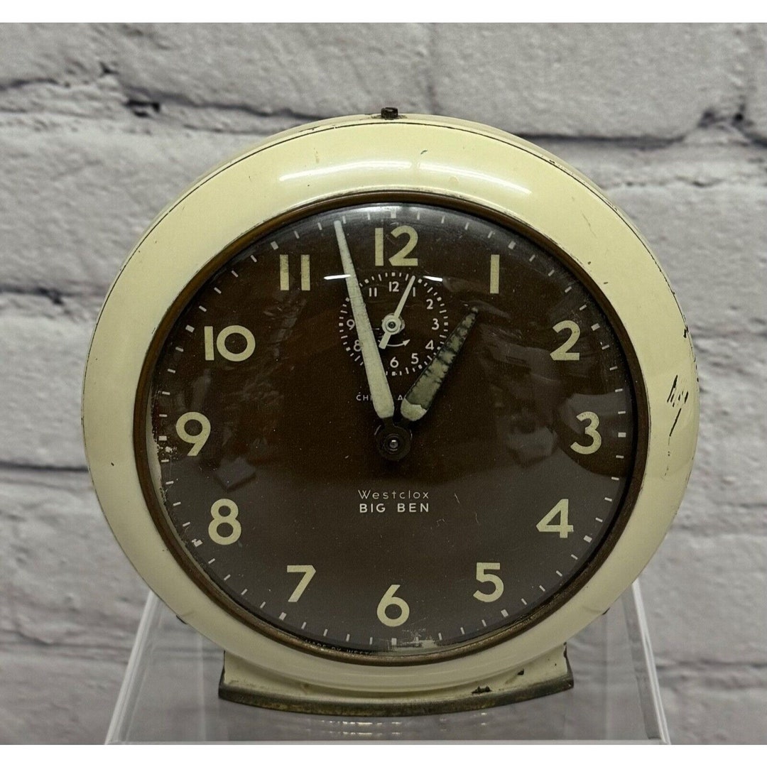 WESTCLOX Big Ben Chime Alarm Clock 2A 48H Works Vintage Cream & Brown ...