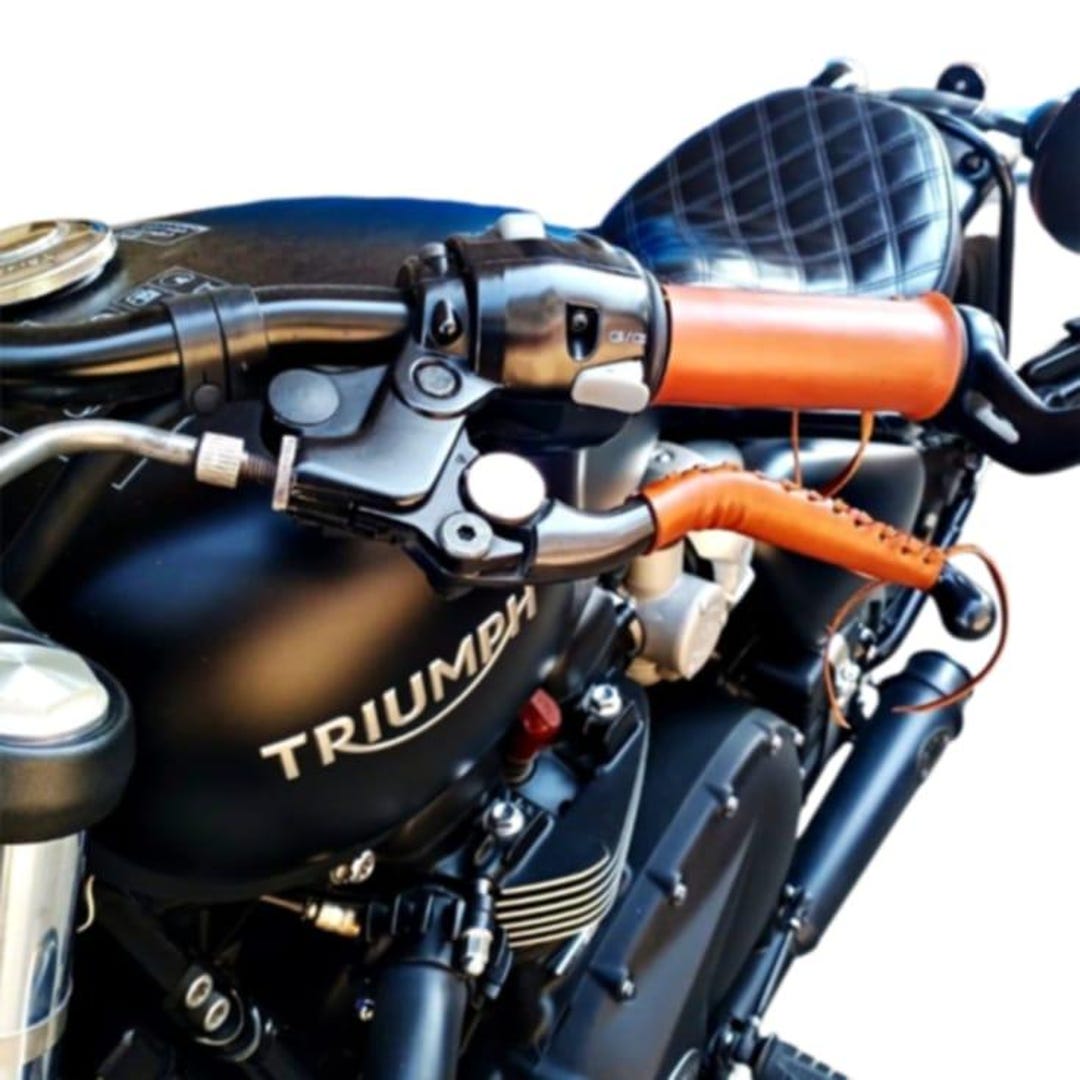 Real Leather Motorcycle Hand Grip Covers: Universal Fit, 350cc Up, USA ...