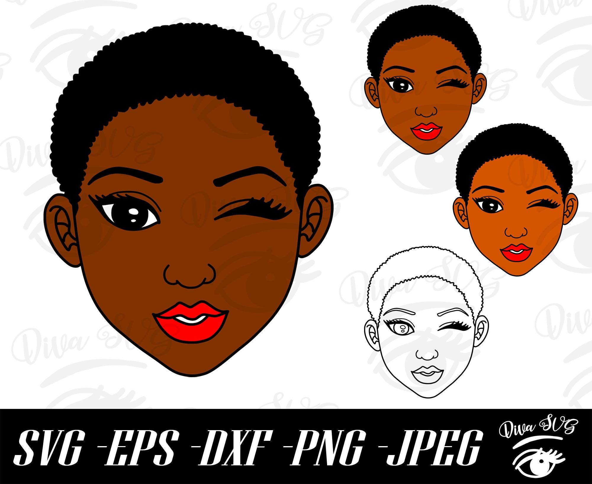 Black Woman Winking SVG, Black Woman Svg, Winking SVG, Short Hair ...