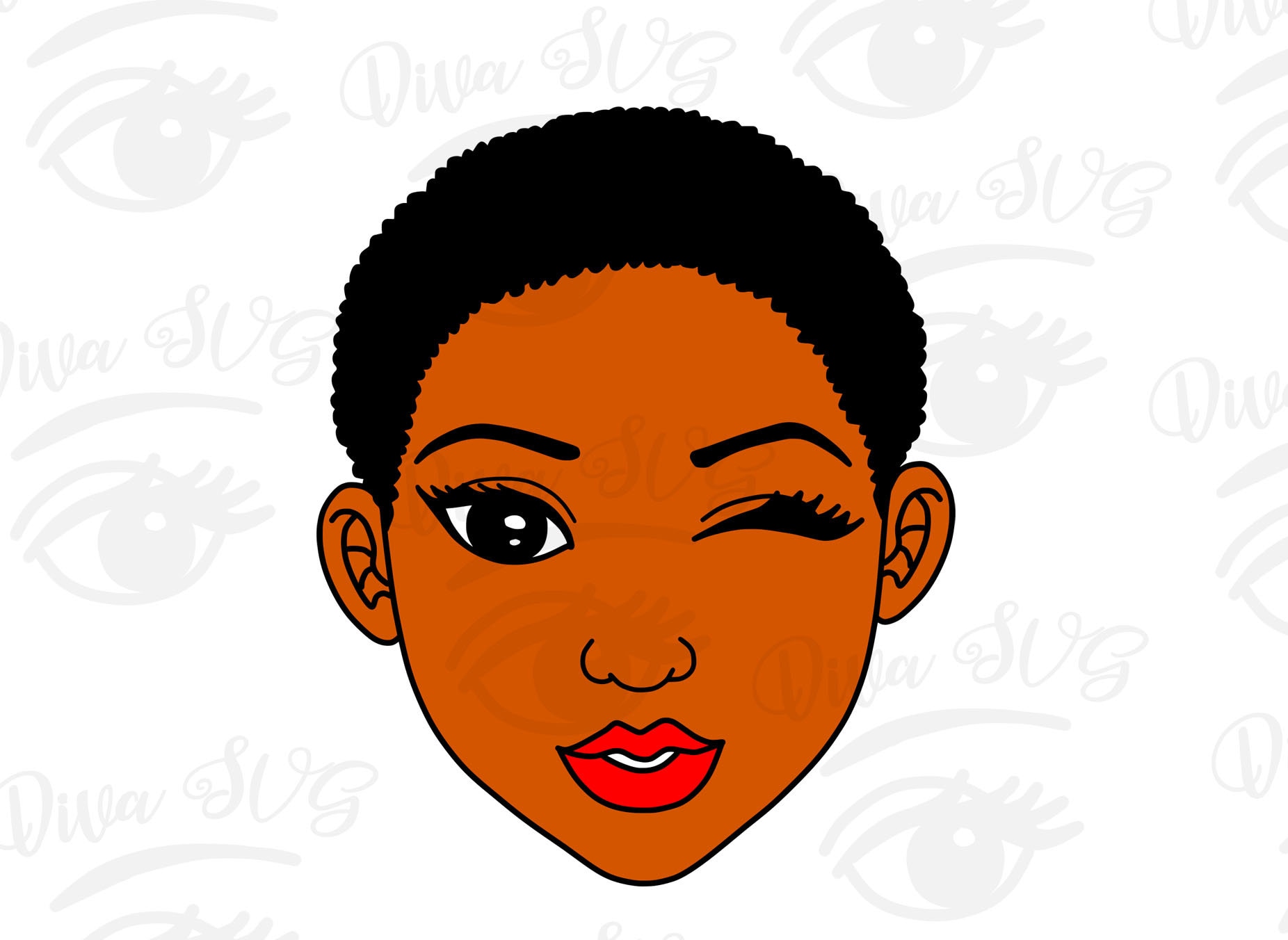Black Woman Winking SVG, Black Woman Svg, Winking SVG, Short Hair ...