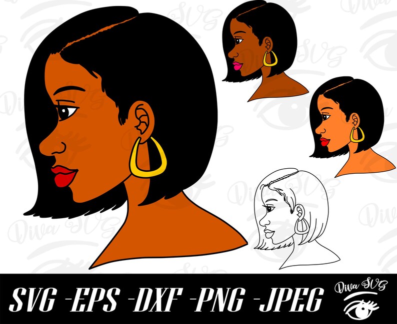 Black Woman With Bob SVG, Black Women SVG, Black Woman Hair Svg, Black ...