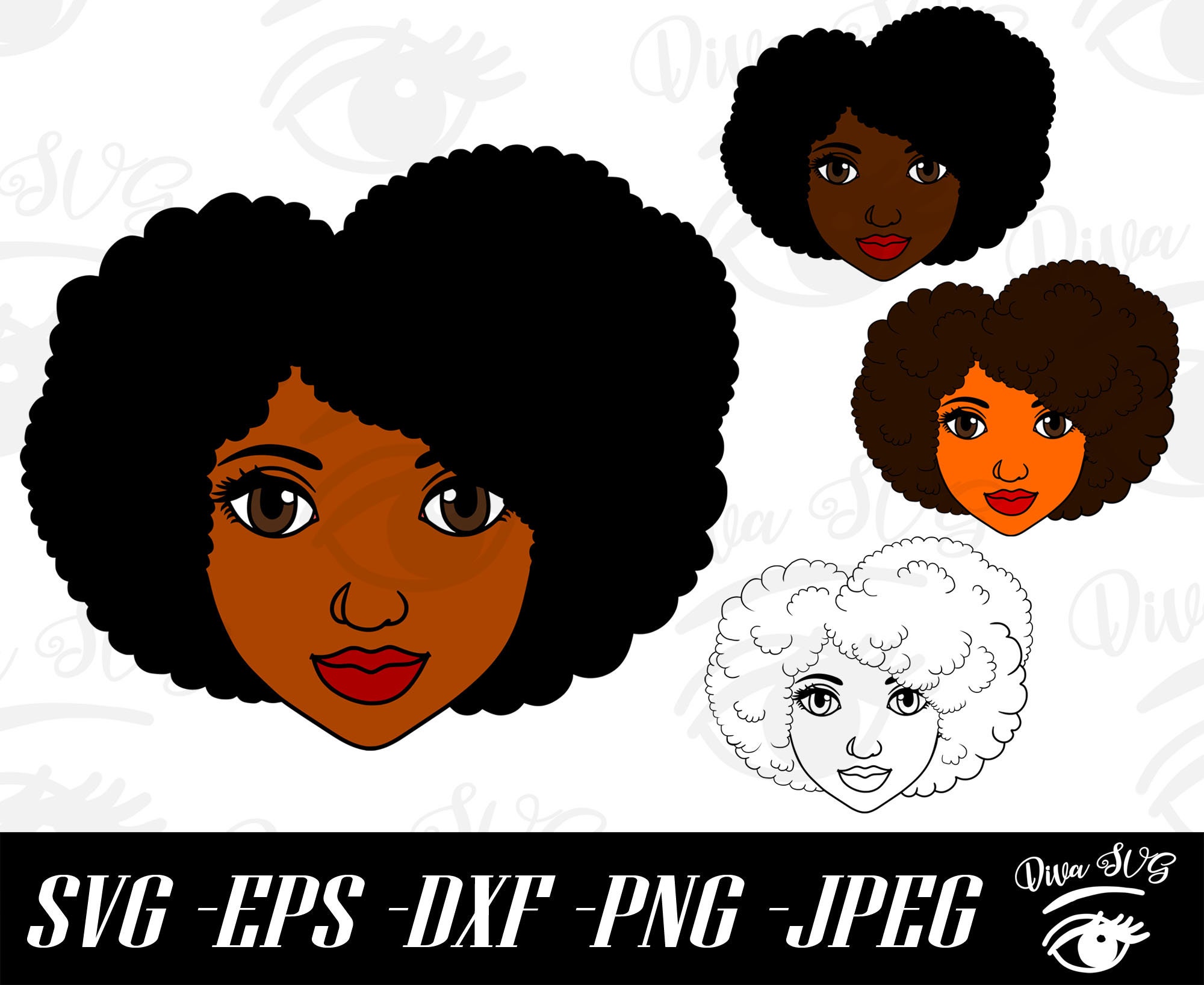 Black Woman Afro SVG, Black Woman Svg, Parted Afro, Natural Hair, Black ...