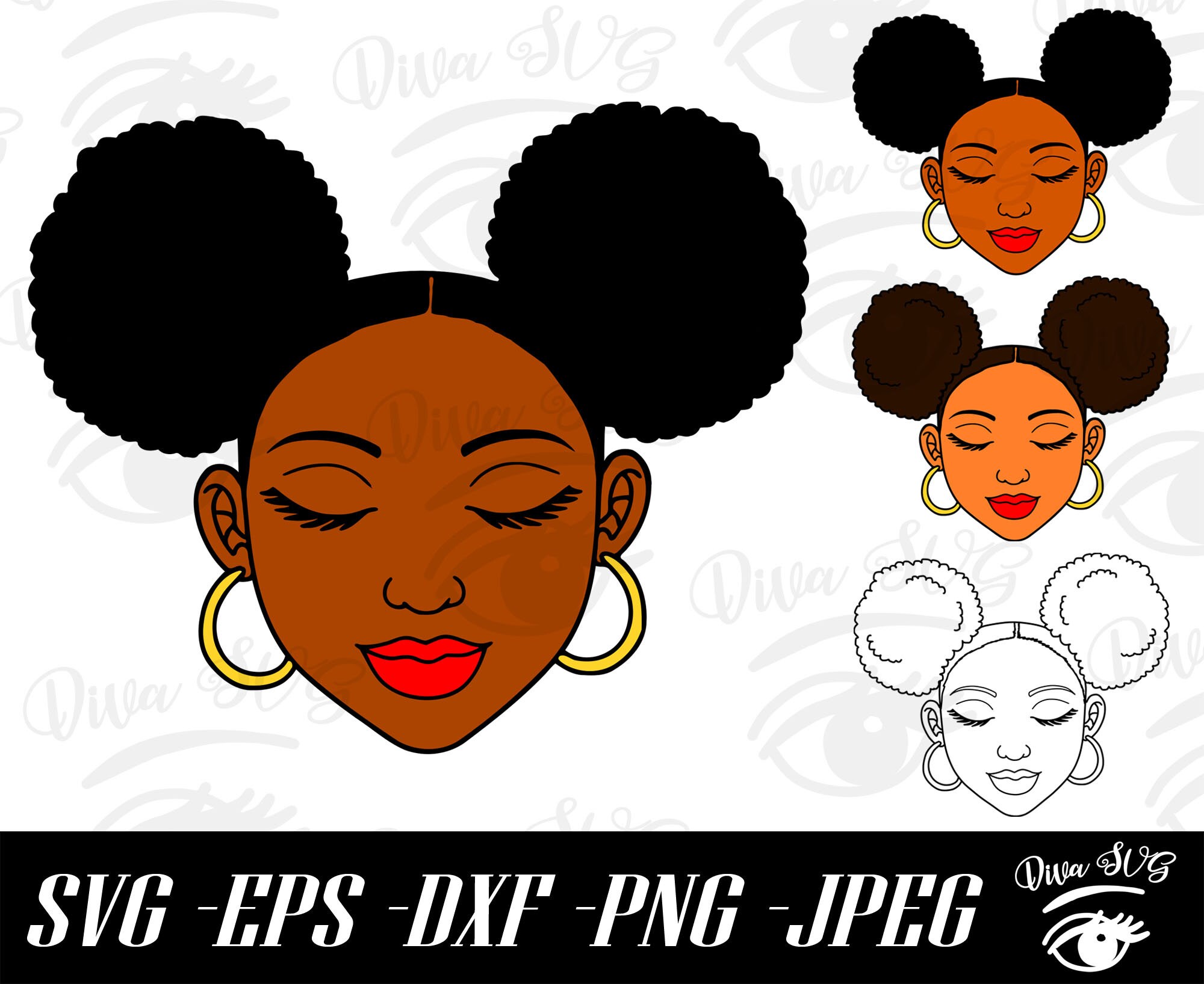 Afro Puff SVG, Black Woman SVG, Black Woman Face Svg, Woman Eyes Closed ...